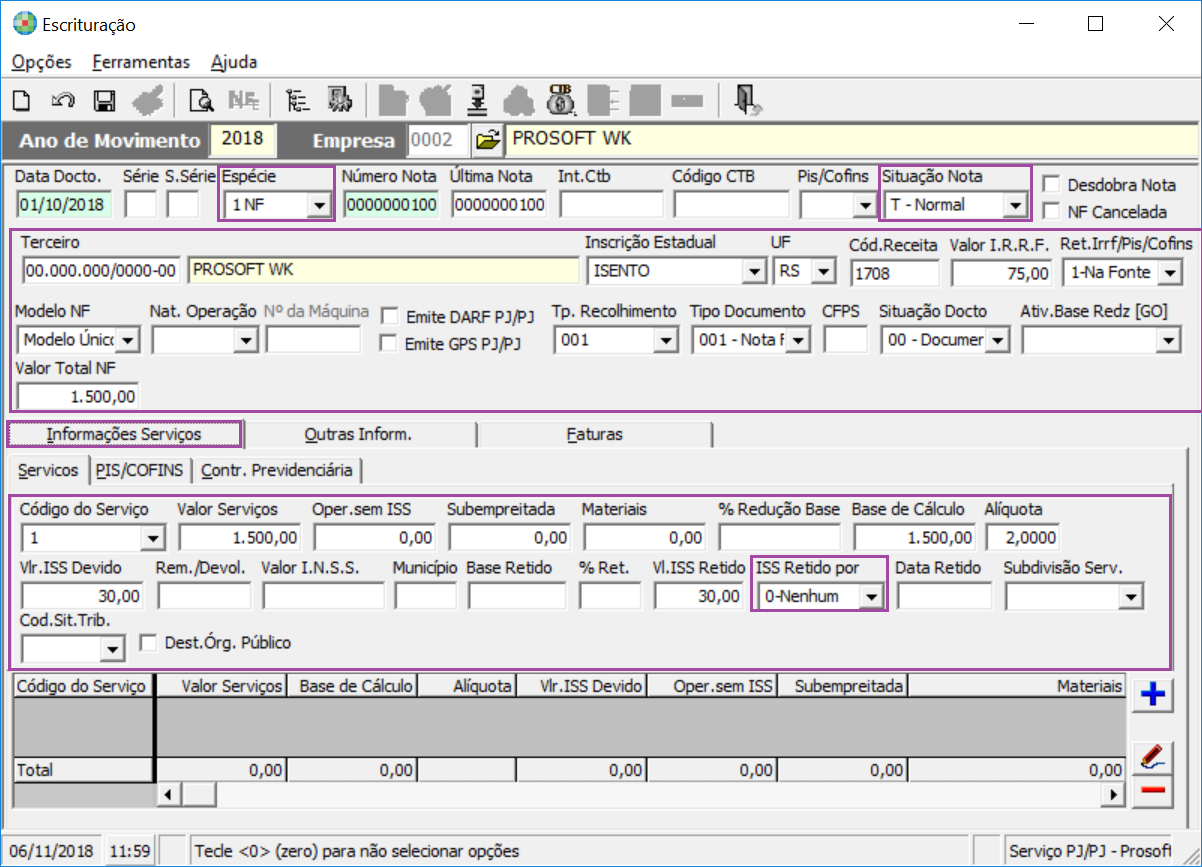 F282 - Demais Assuntos - Escrituração de nota de serviço modelo PJ/PJ ...