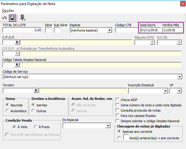 F354 - Demais Assuntos - Ao escriturar nota apresenta mensagem: Período ...