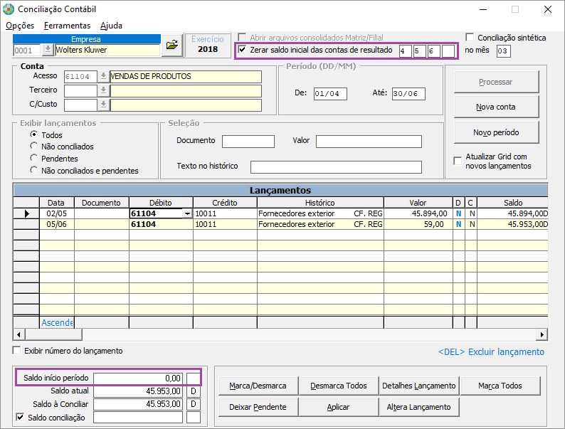 C448-Saldo inicial na Conta de Resultado após o Encerramento na ...