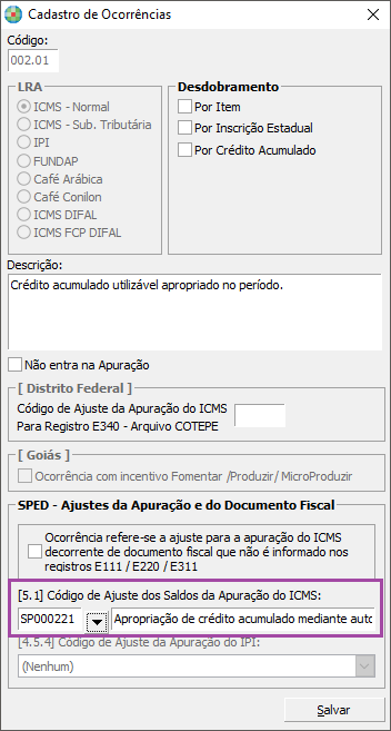 F636 - SPED Fiscal - Não Informado o Código de Ajuste ( 5.1) - Base de ...