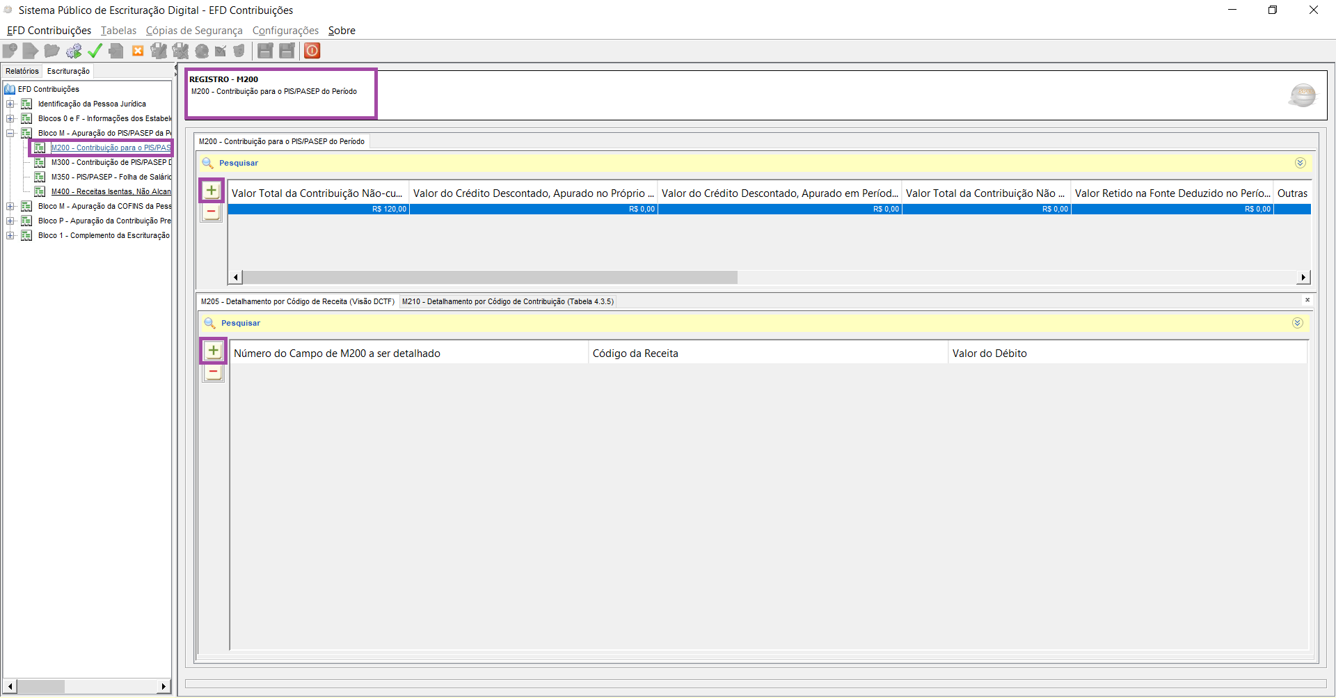 F800 - EFD Contribuições - Como inserir informações nos registros M205 ...