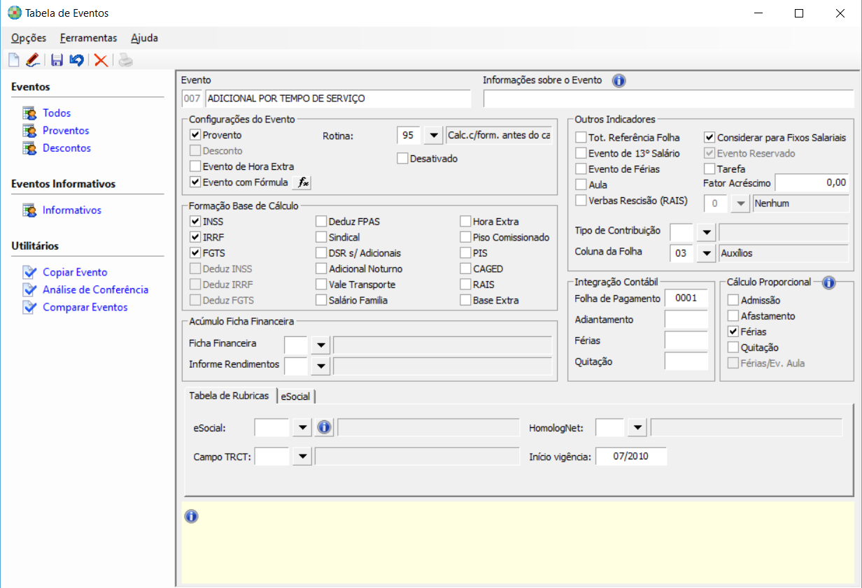 FP1058 - Férias - Adicional por tempo de serviço no recibo de férias ...