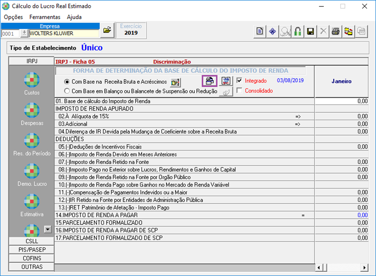 C887-Integração de valores do fiscal para o cálculo do lucro real ...