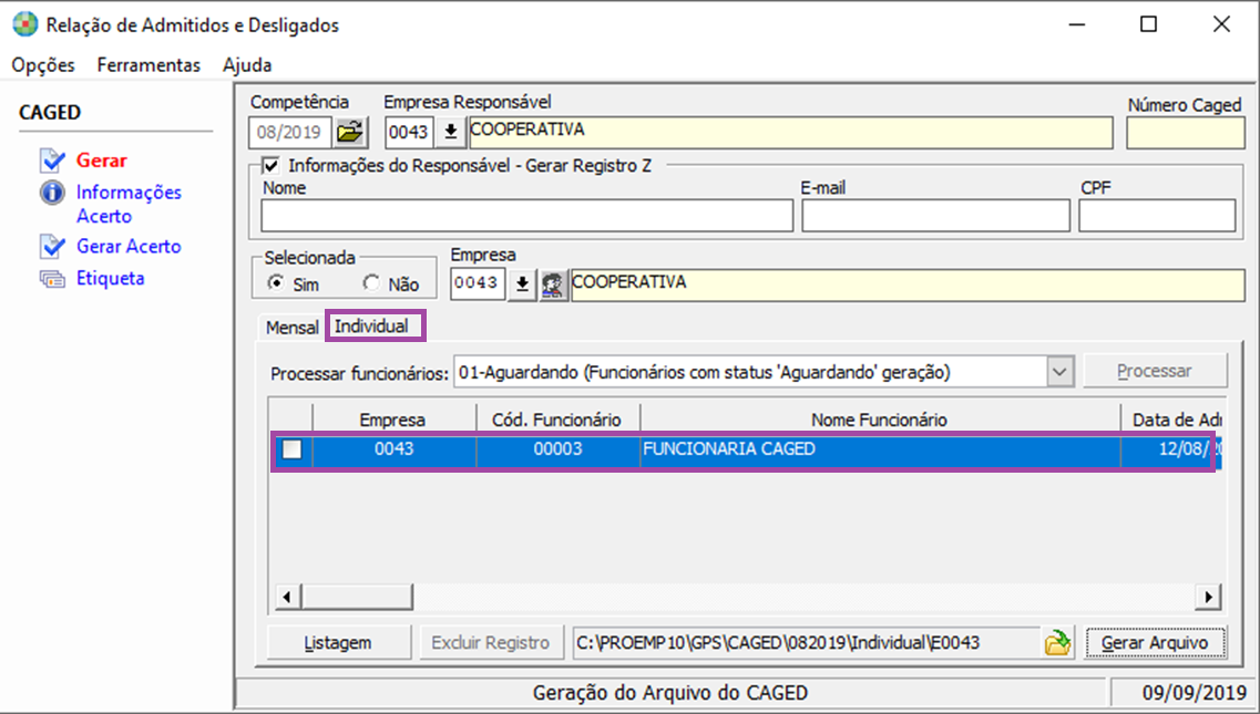 FP1861 - CAGED - Relatório de movimentações individual e mensal - Base ...