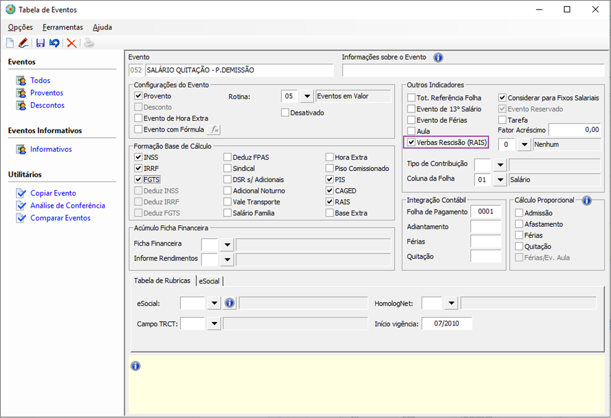 FP1980 - RAIS - Opção verbas e rescisões RAIS não grava na tabela de ...