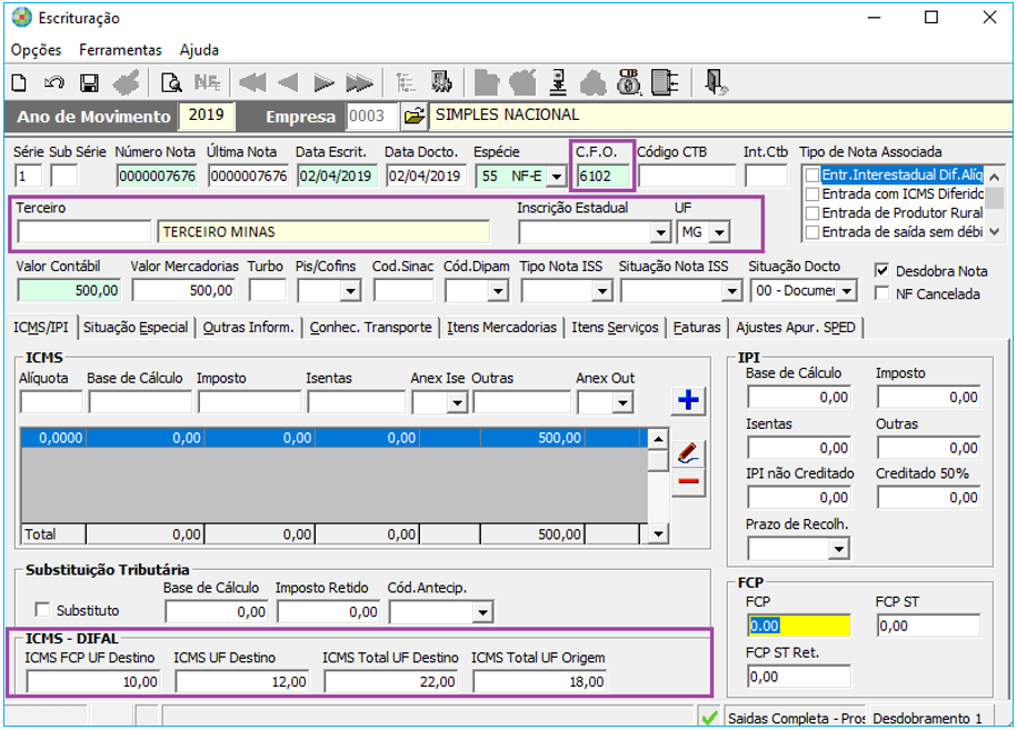 F1105 - Geração do registro G610 DESTDA - Base de Conhecimento - Fiscal