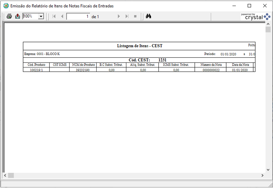 F1235- Emissão de Listagem de Itens - CEST - Base de Conhecimento - Fiscal