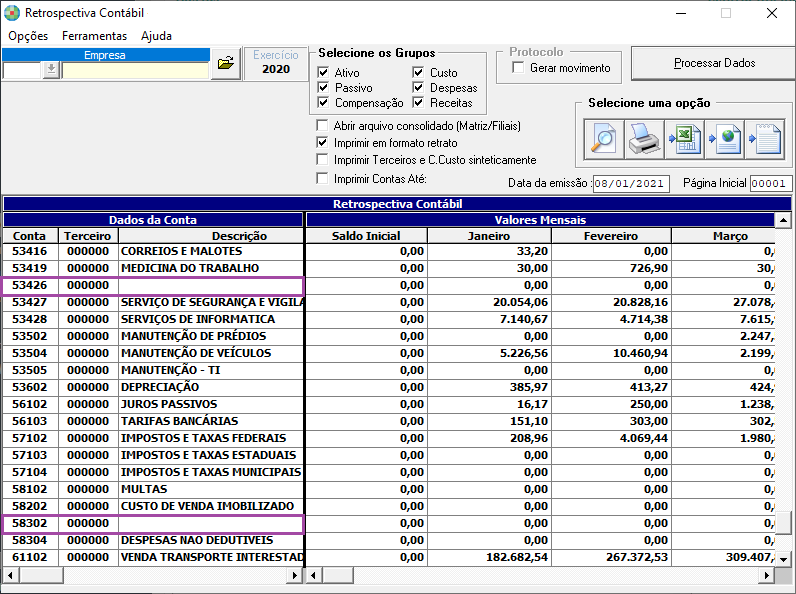 C1310-Retrospectiva Contábil - Relatório com nomenclatura em branco ...